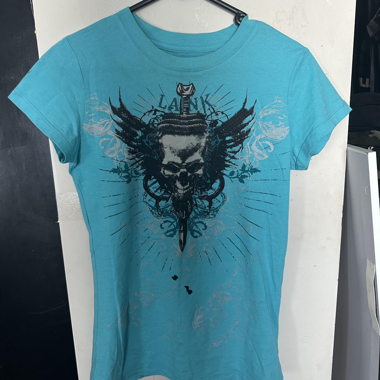 LA ink blue skull shirt (size medium) fitted... - Depop