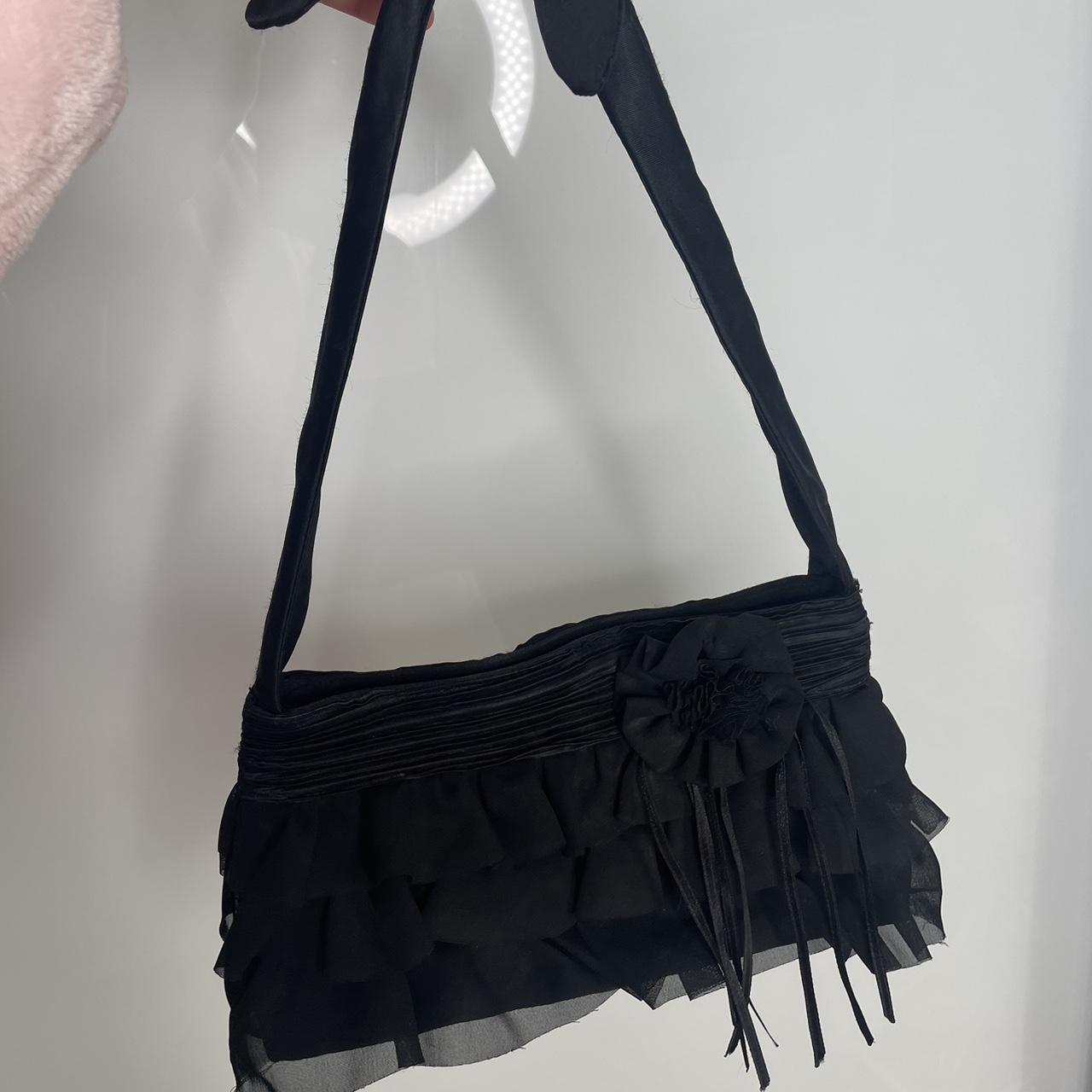 Beautiful black 90s mini shoulder bag with ruffle... - Depop