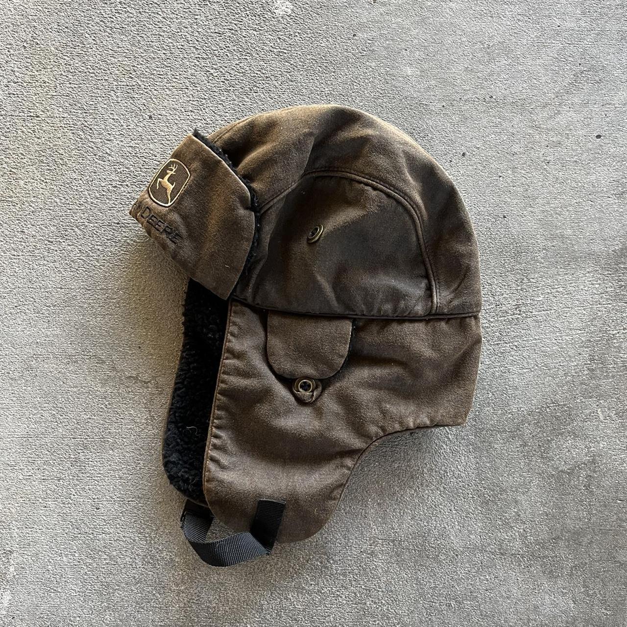 Leather trapper hunting hat John Deere great... - Depop