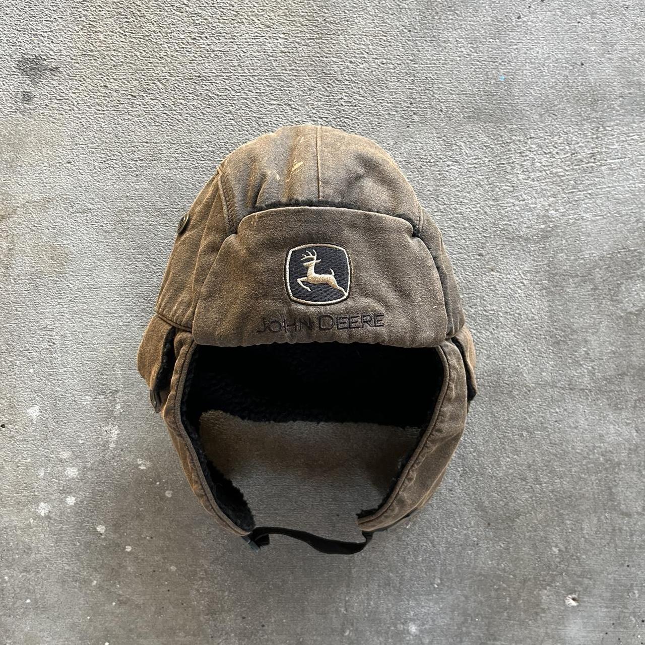Leather trapper hunting hat John Deere great... - Depop