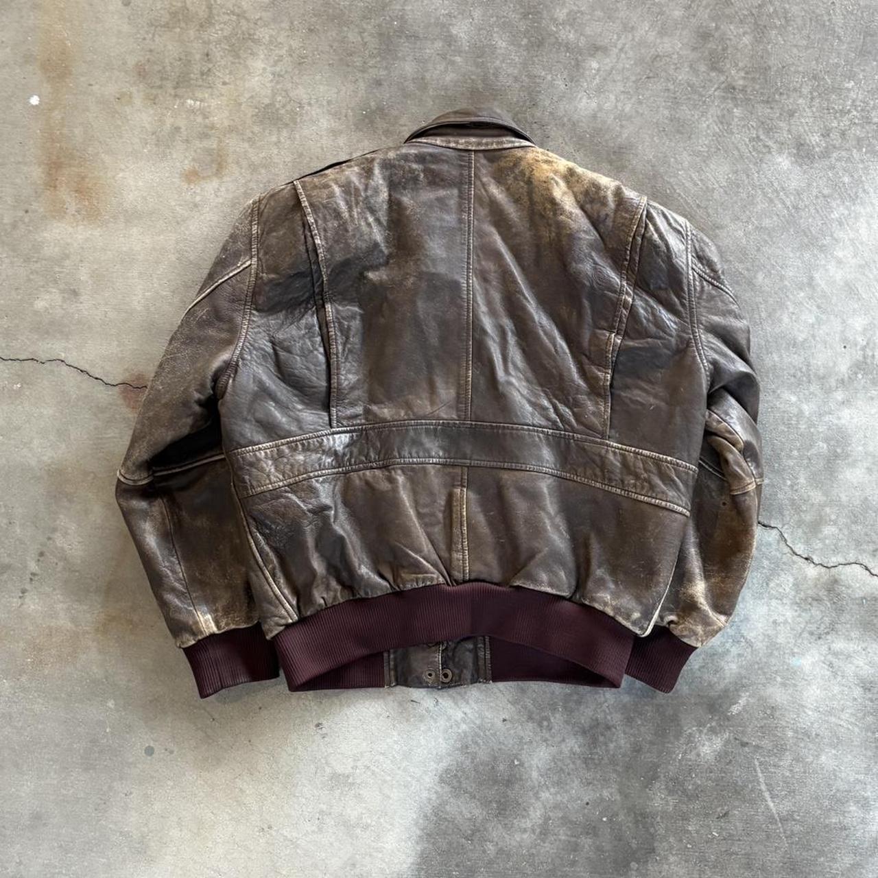 vintage leather bomber jacket nice fade good... - Depop