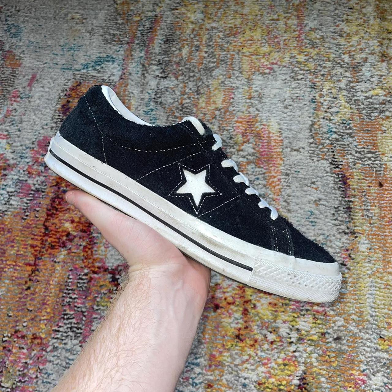 black suede converse one star size on label -... - Depop