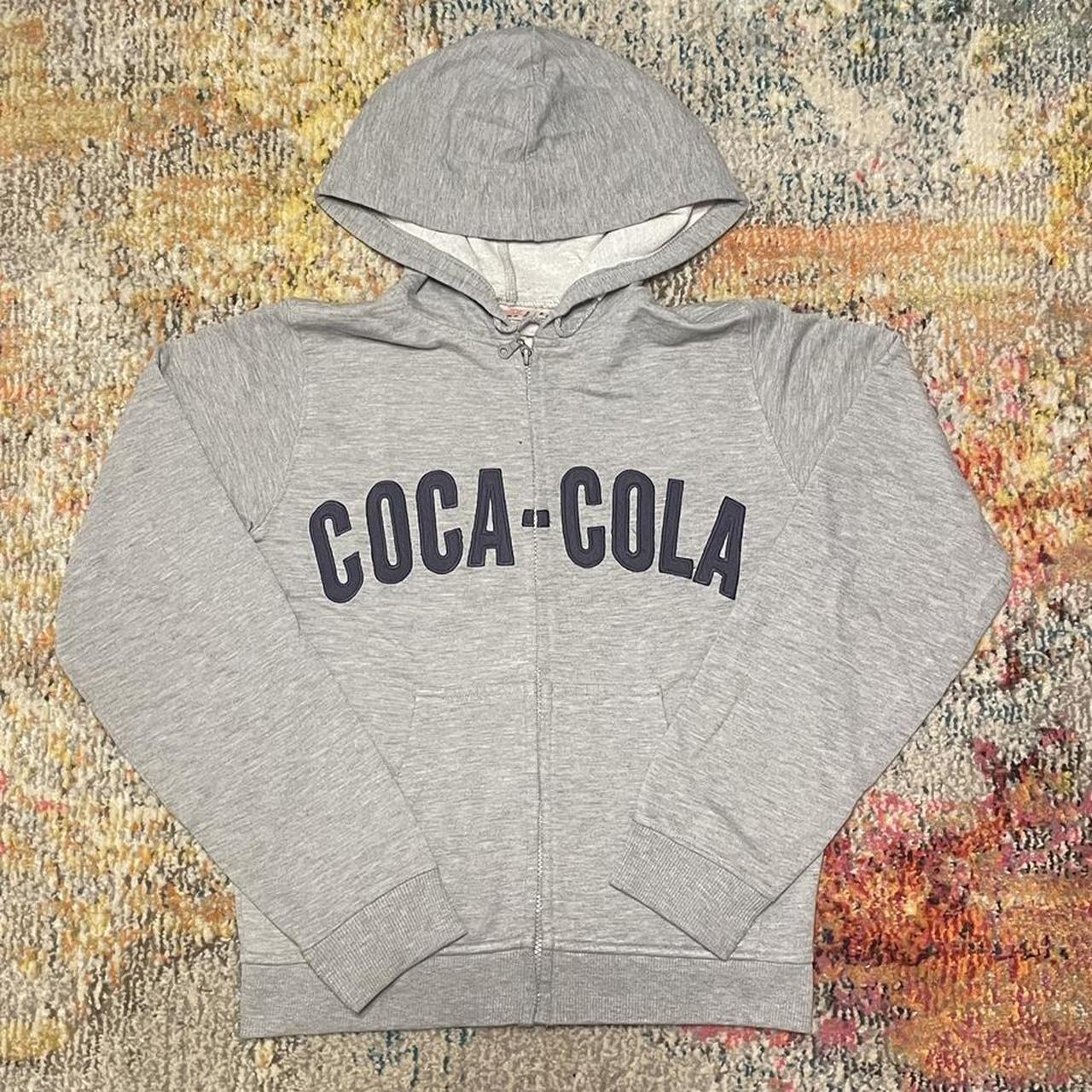 Coca-Cola Men's Navy and Grey Hoodie | Depop