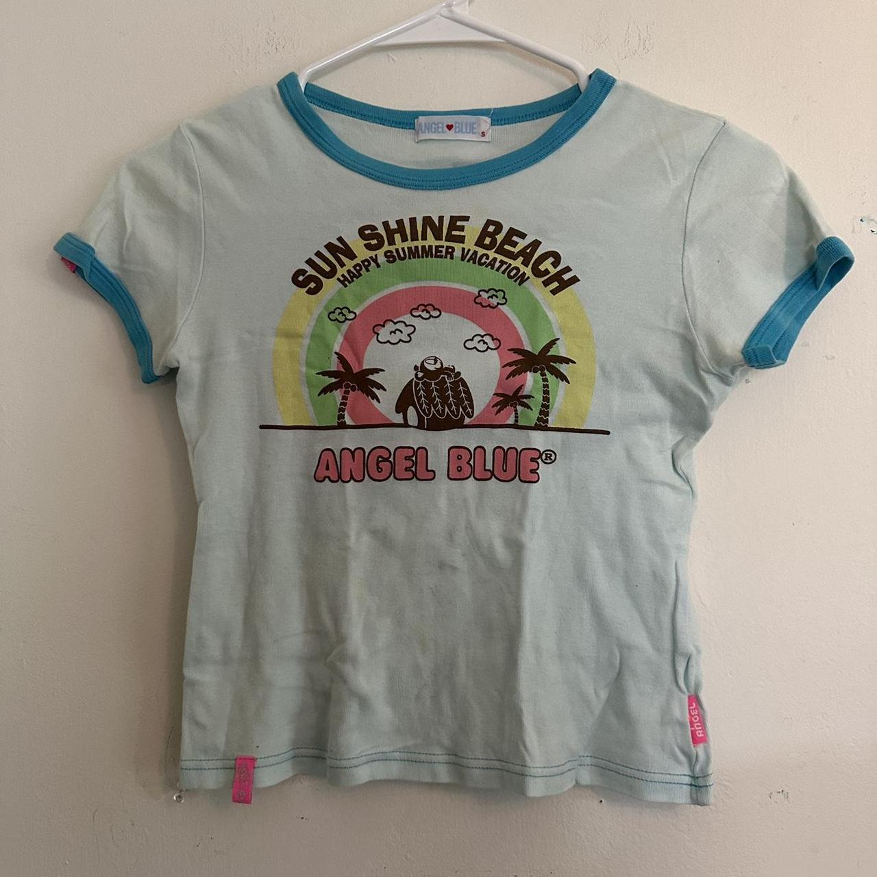 Angel blue ringer tee Light blue with cute... - Depop