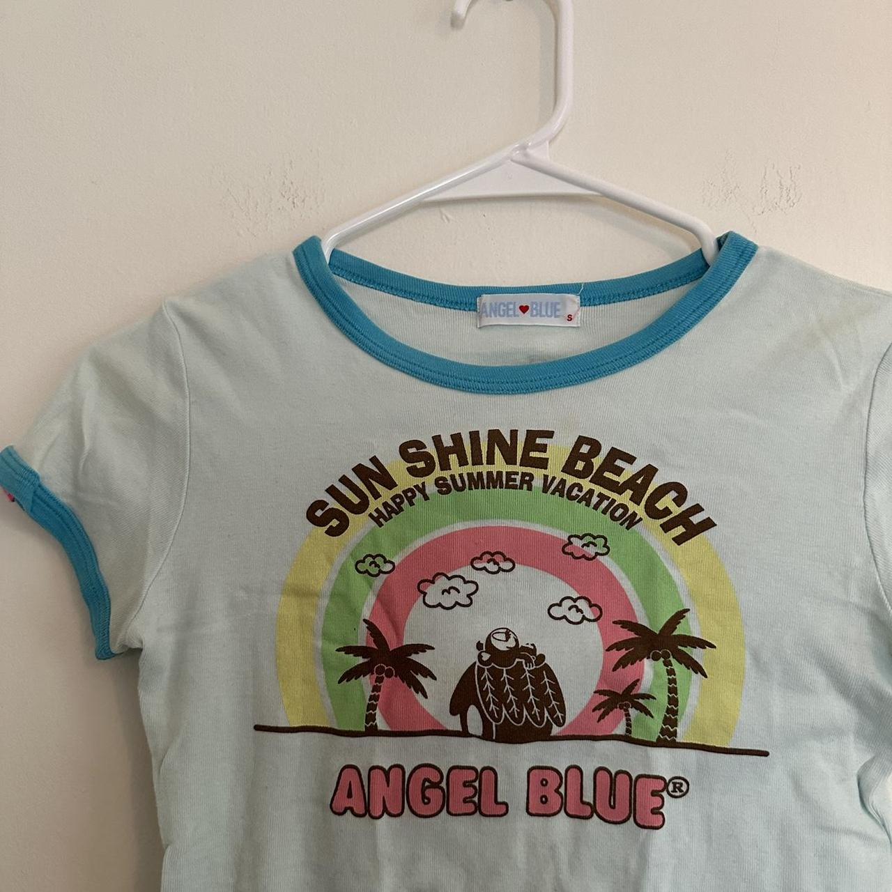 Angel blue ringer tee Light blue with cute... - Depop