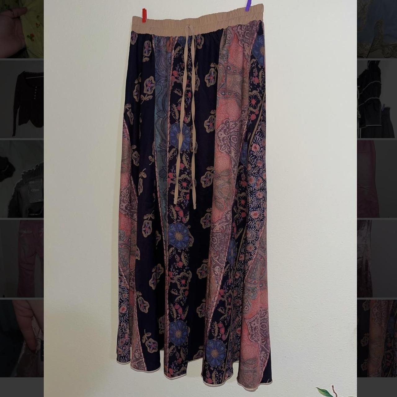 Patchwork thrifty print maxi skirt- elastic waist... - Depop