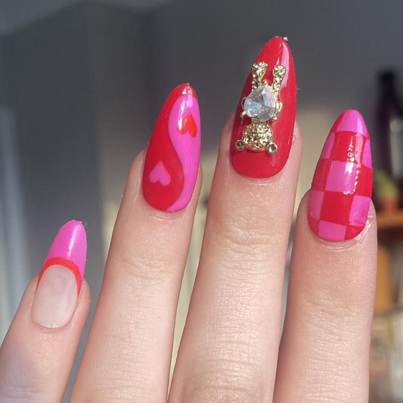 Pink and Red Nails | Depop