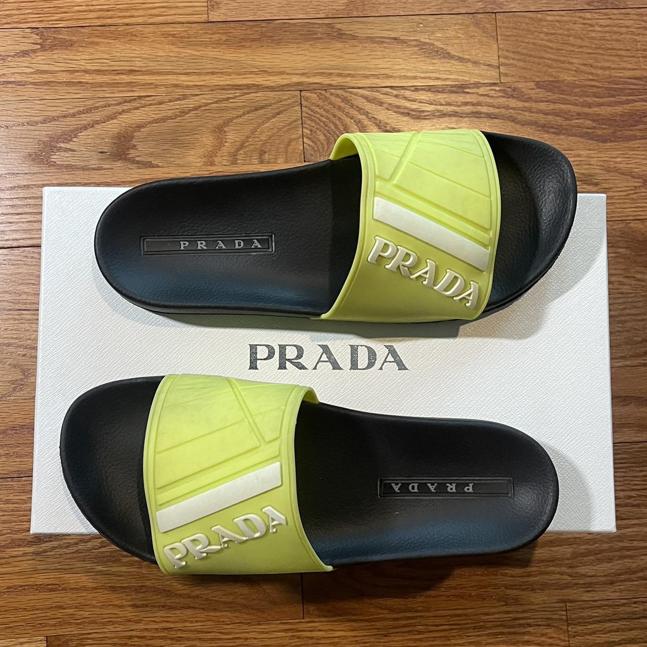Prada neon yellow slides Size 10 Used with box - Depop