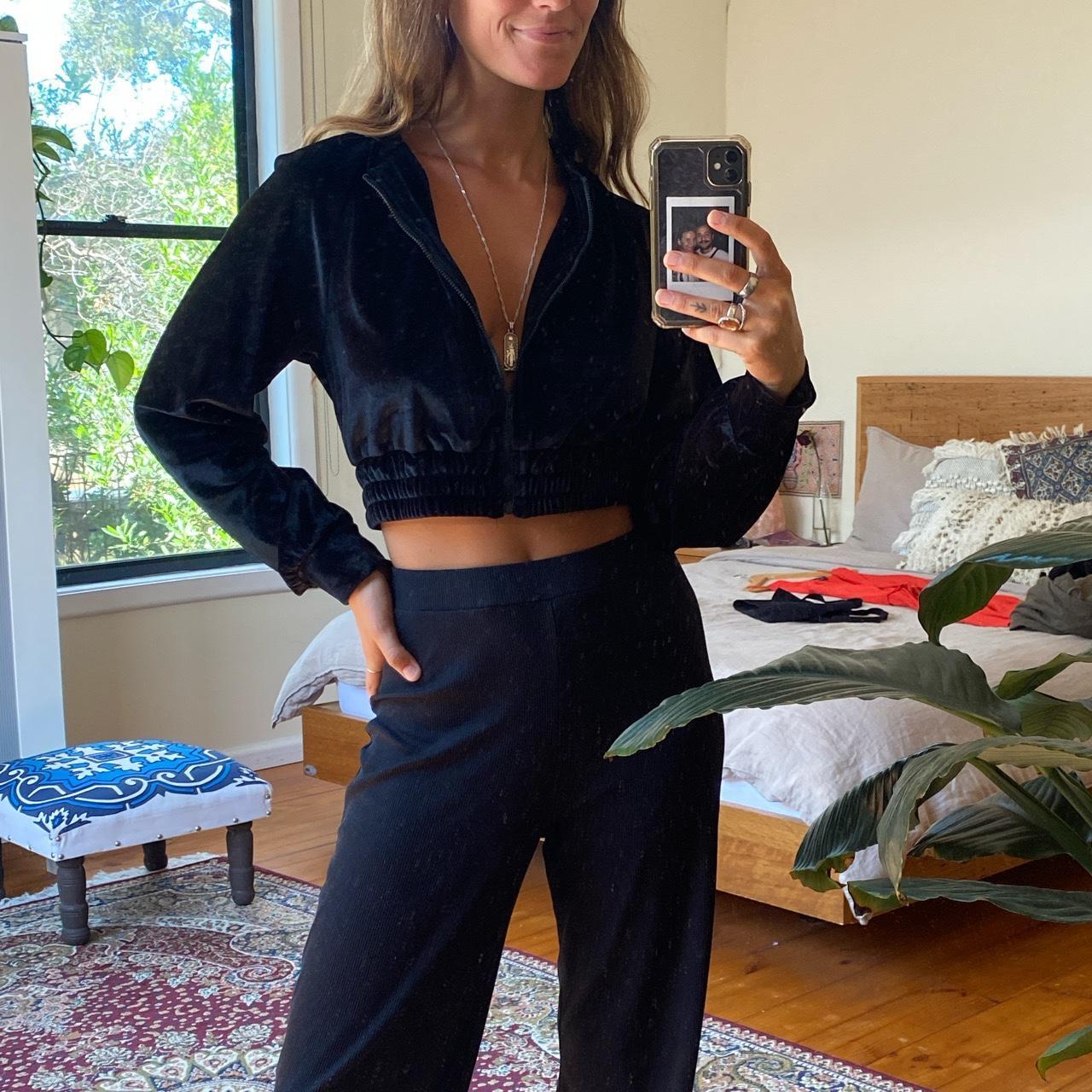 Velvet crop jacket 🖤 Never worn 🖤 size unmarked... - Depop