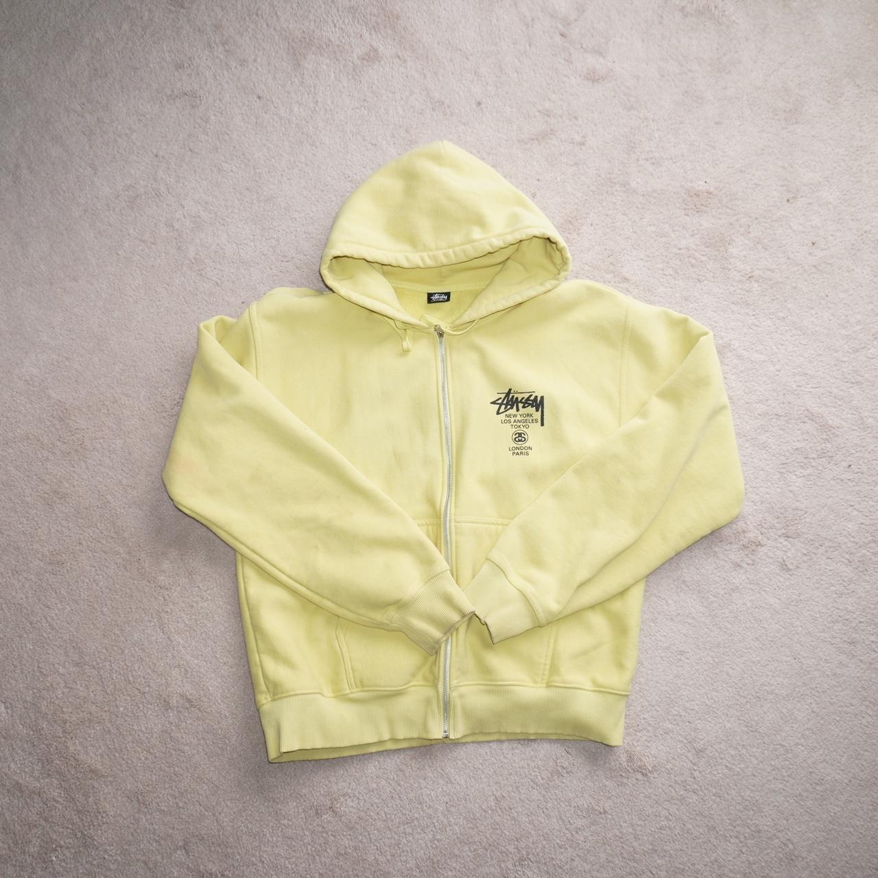 Stüssy yellow zip-up hoodie Size: XL Men's | Depop
