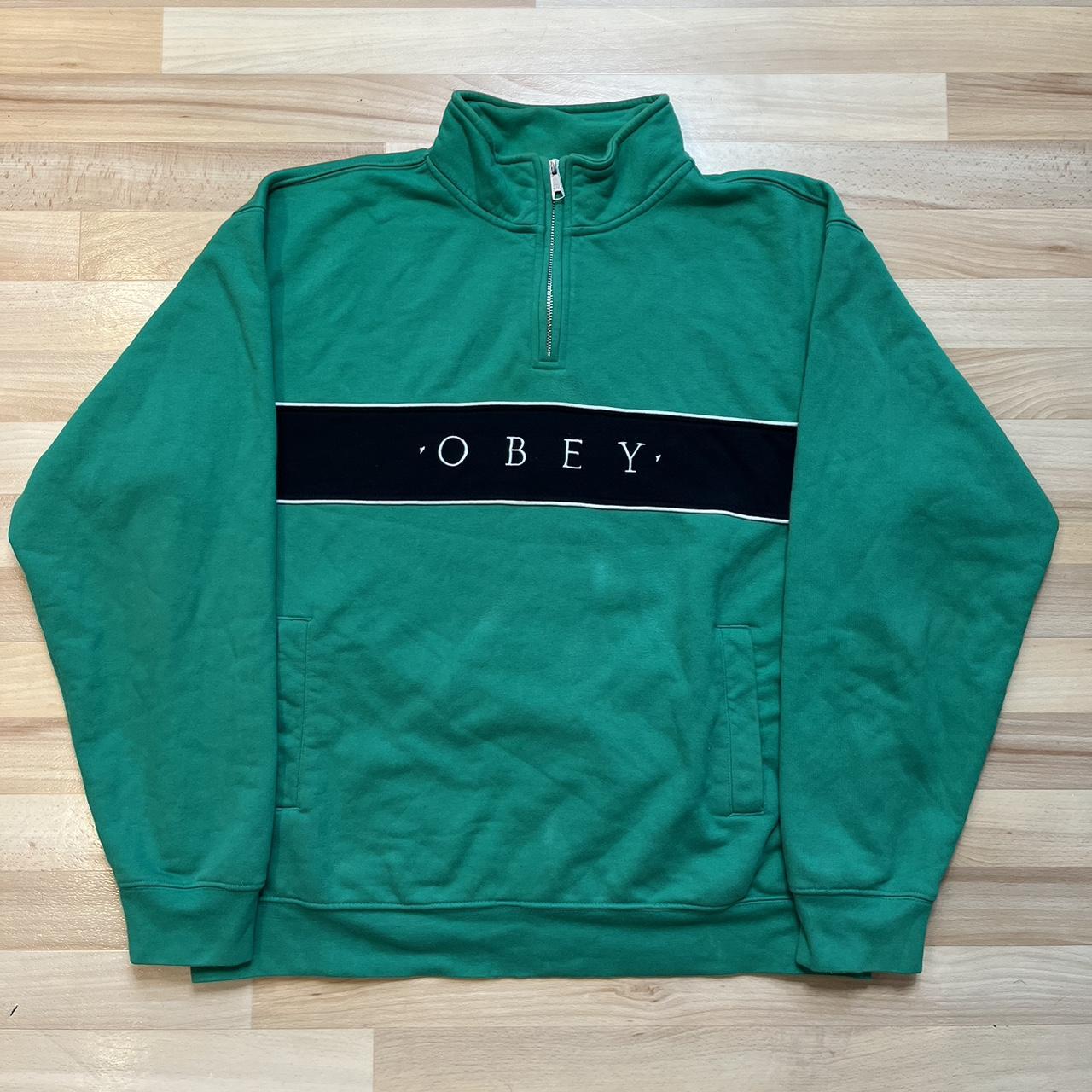 Obey Men's Green and Black Top | Depop