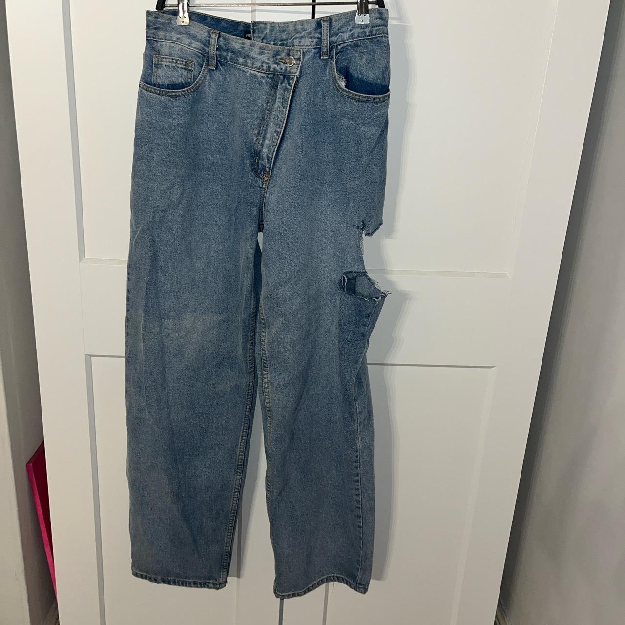 Baggy oversized jeans with thigh rip Asymmetrical... - Depop