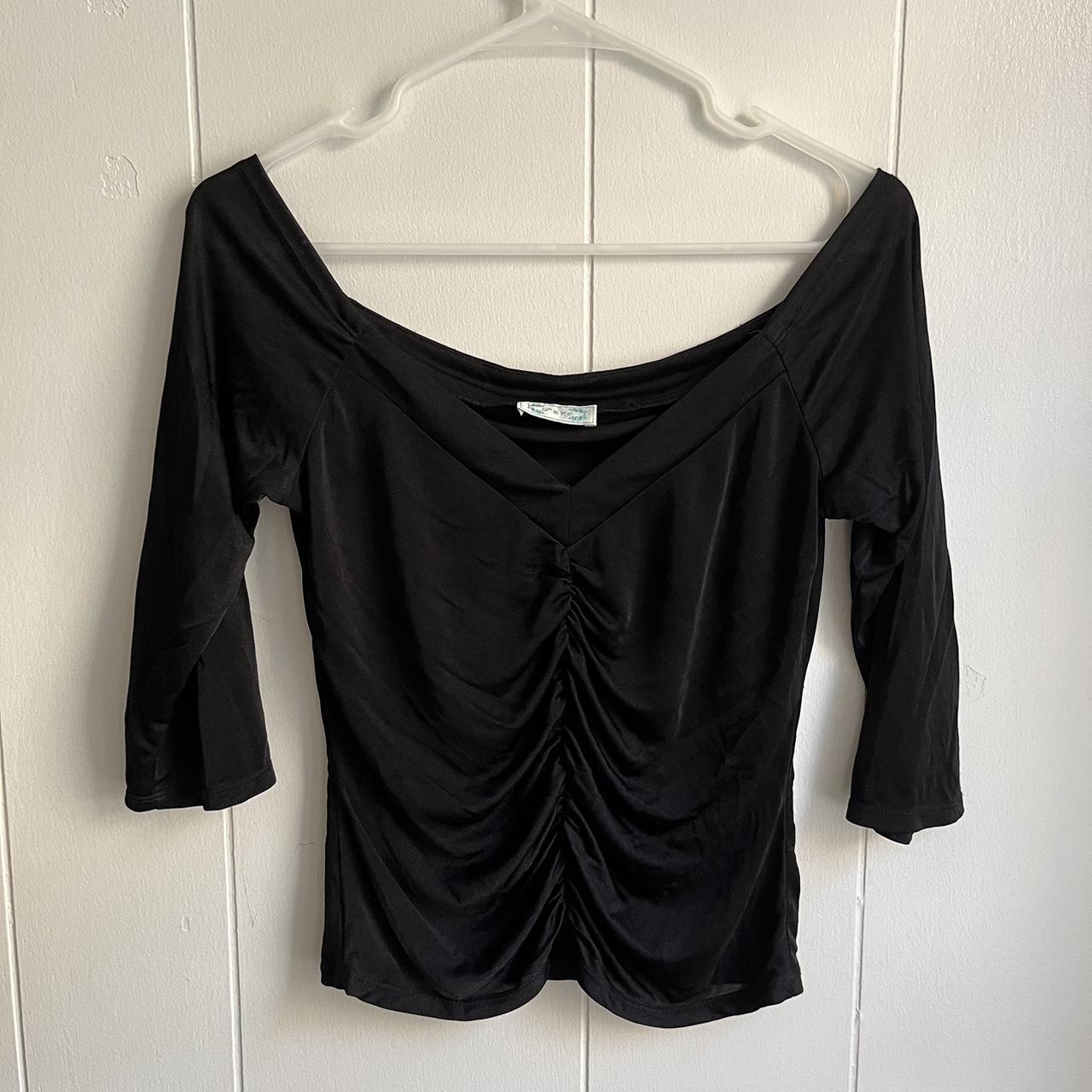 super cute black off the shoulder top very 90s... - Depop