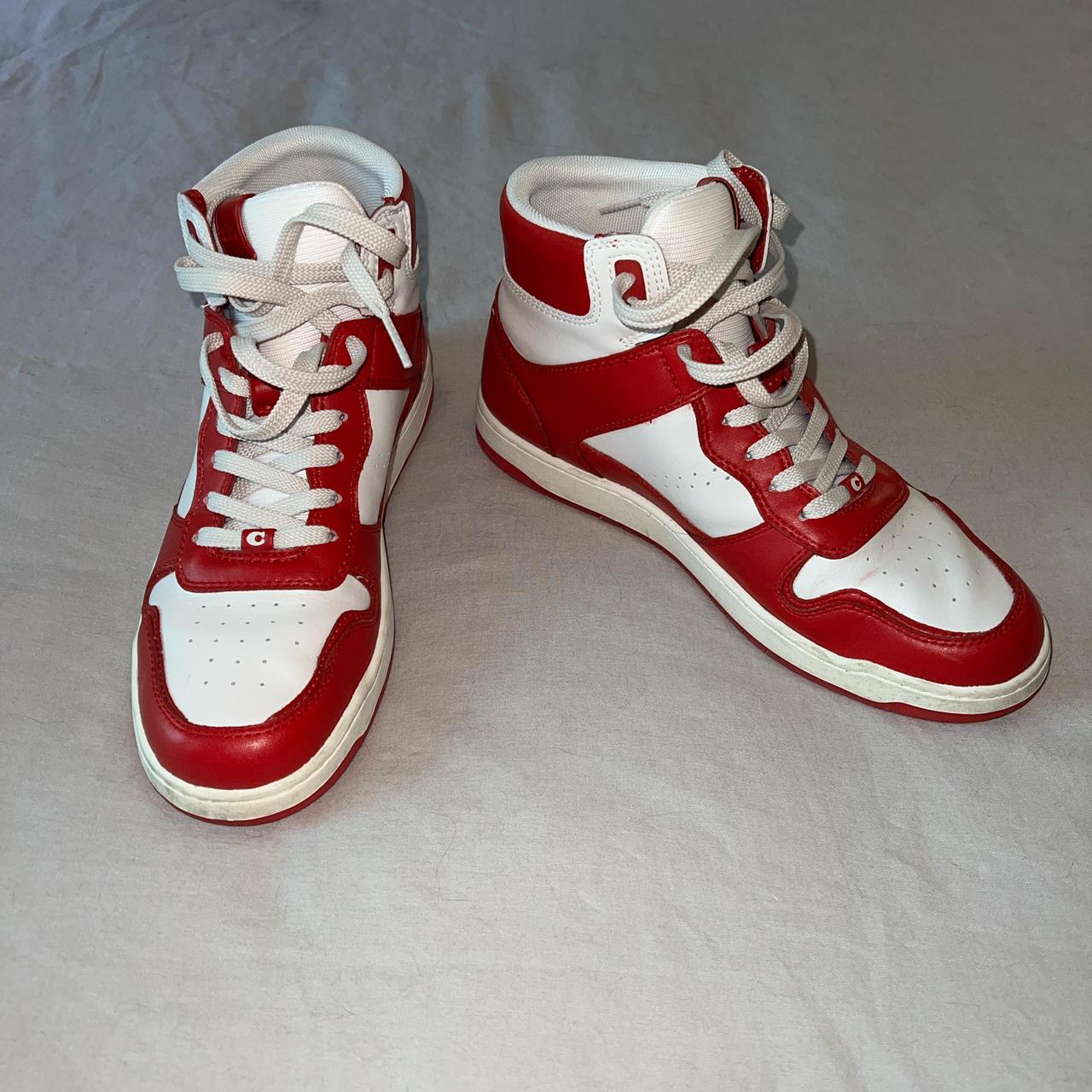 Coach red and white high top sneakers Women’s size... - Depop
