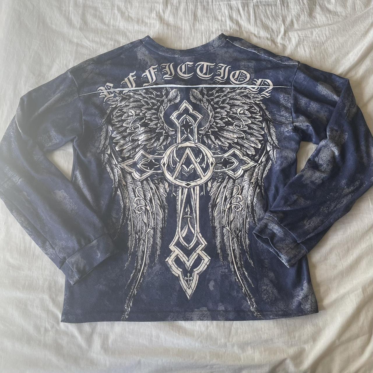Super sick grunge/y2k navy blue *fake* affliction... | Depop