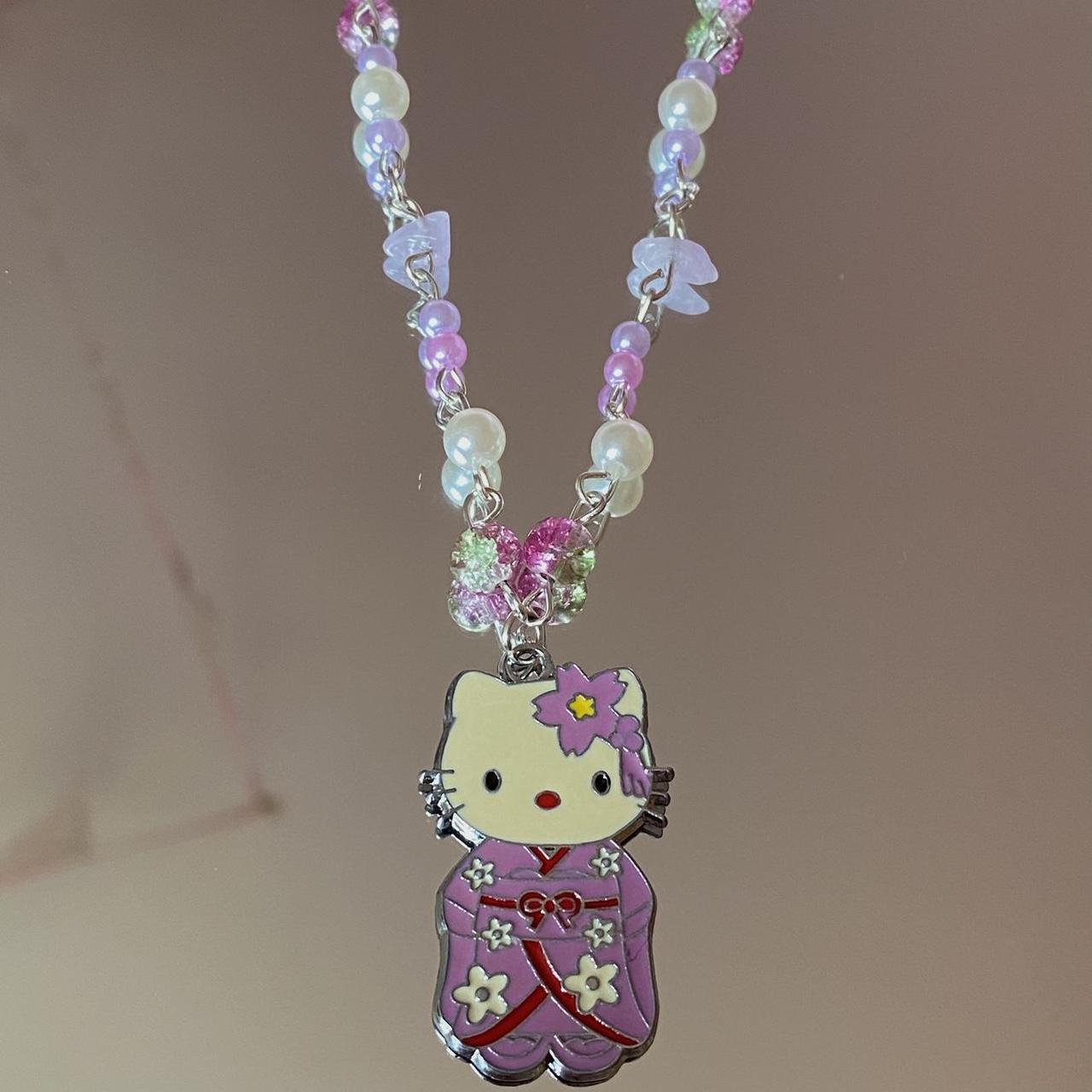 handmade hello kitty necklace!🌸💞 made with lavender... - Depop