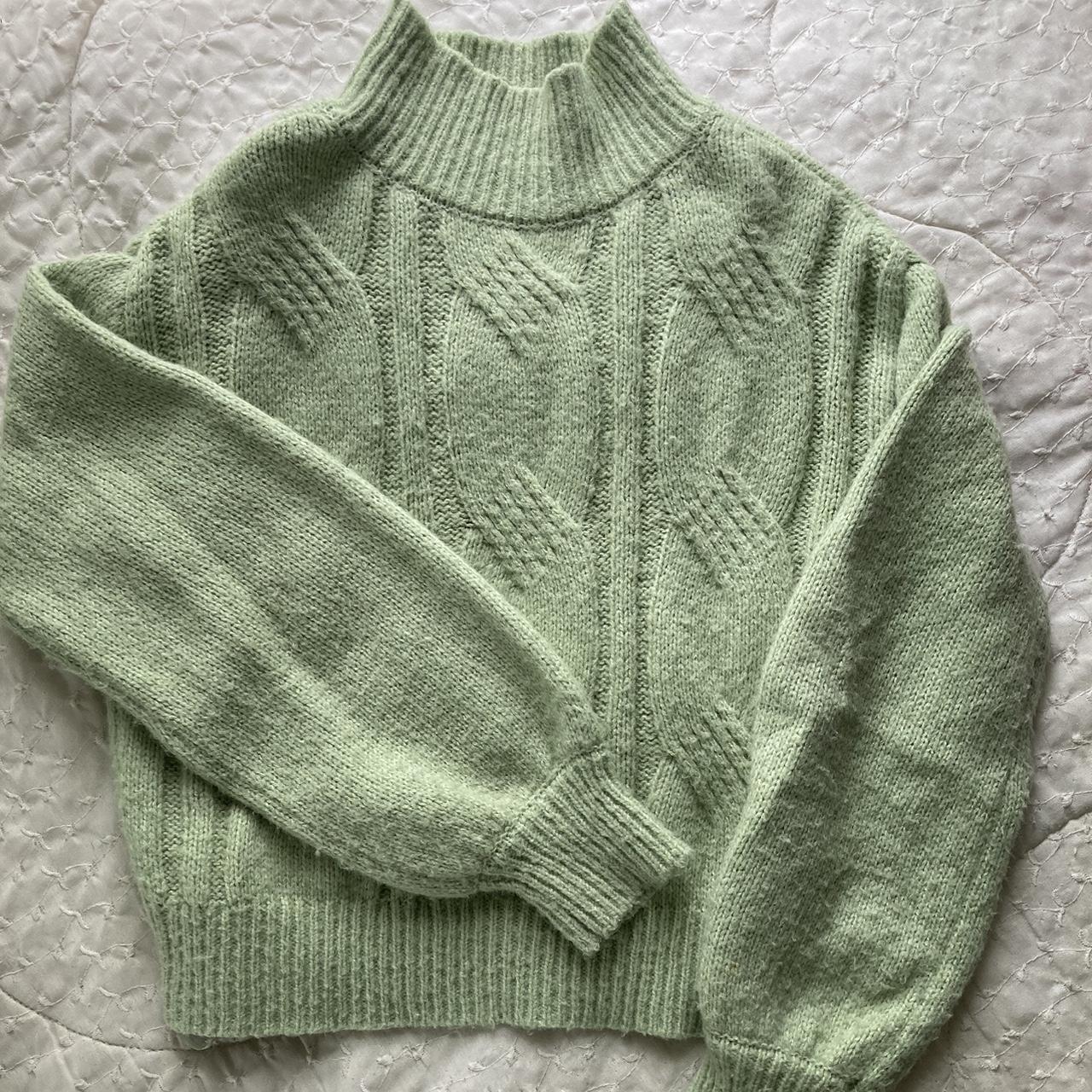 the CUTEST sage green mock neck sweater with puff... - Depop