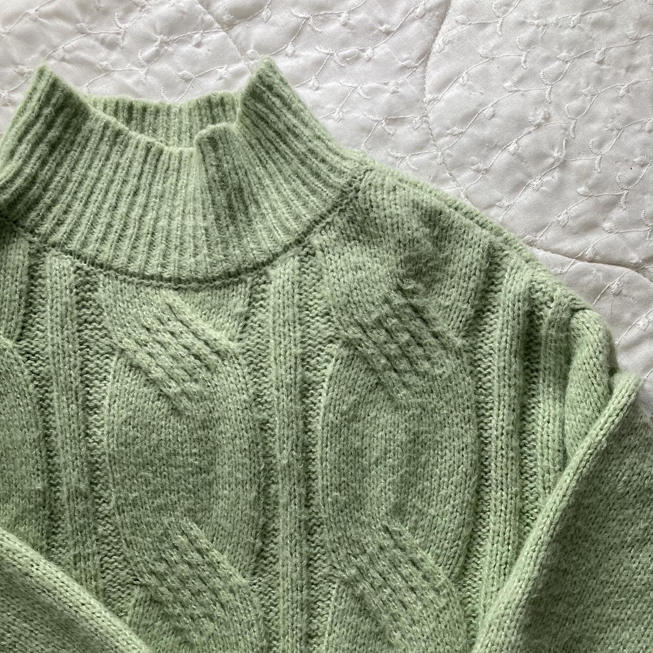 the CUTEST sage green mock neck sweater with puff... - Depop