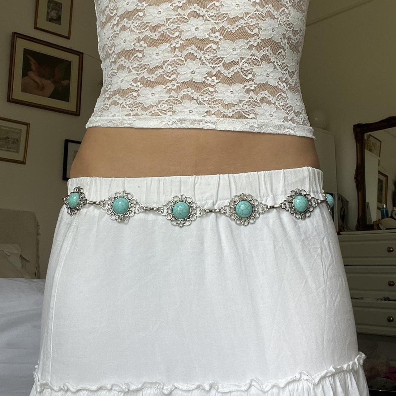 Vintage silver metal belt with stone detailing So... - Depop