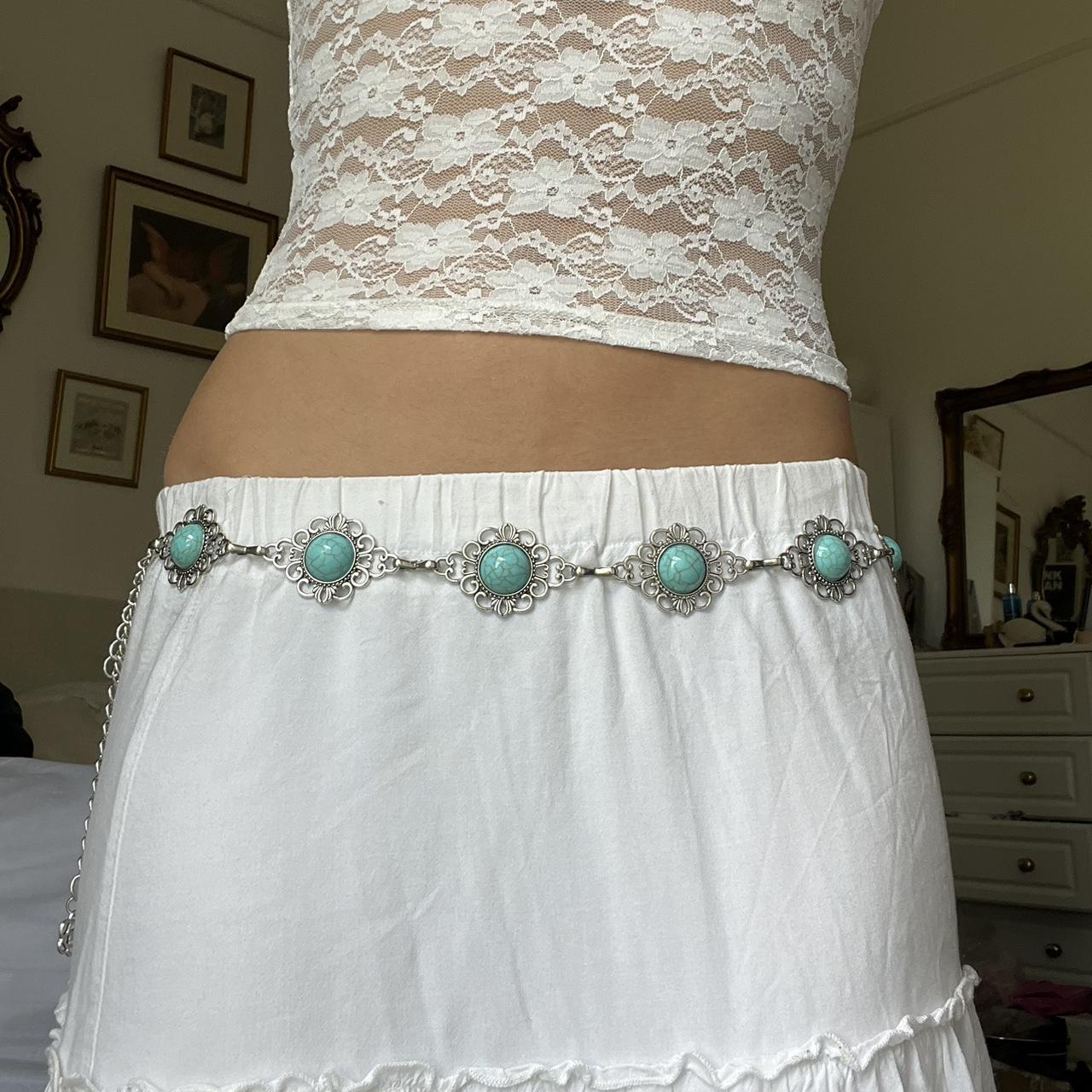 Vintage silver metal belt with stone detailing So... - Depop