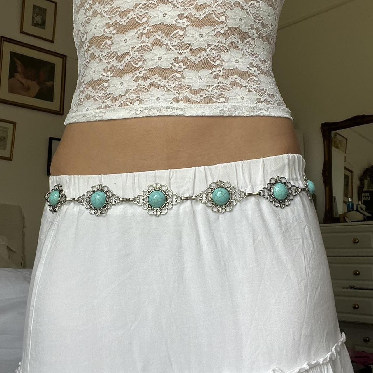 Vintage silver metal belt with stone detailing So... - Depop