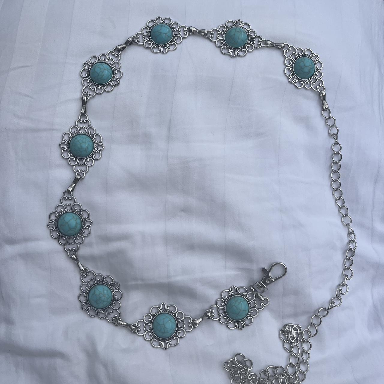 Vintage silver metal belt with stone detailing So... - Depop