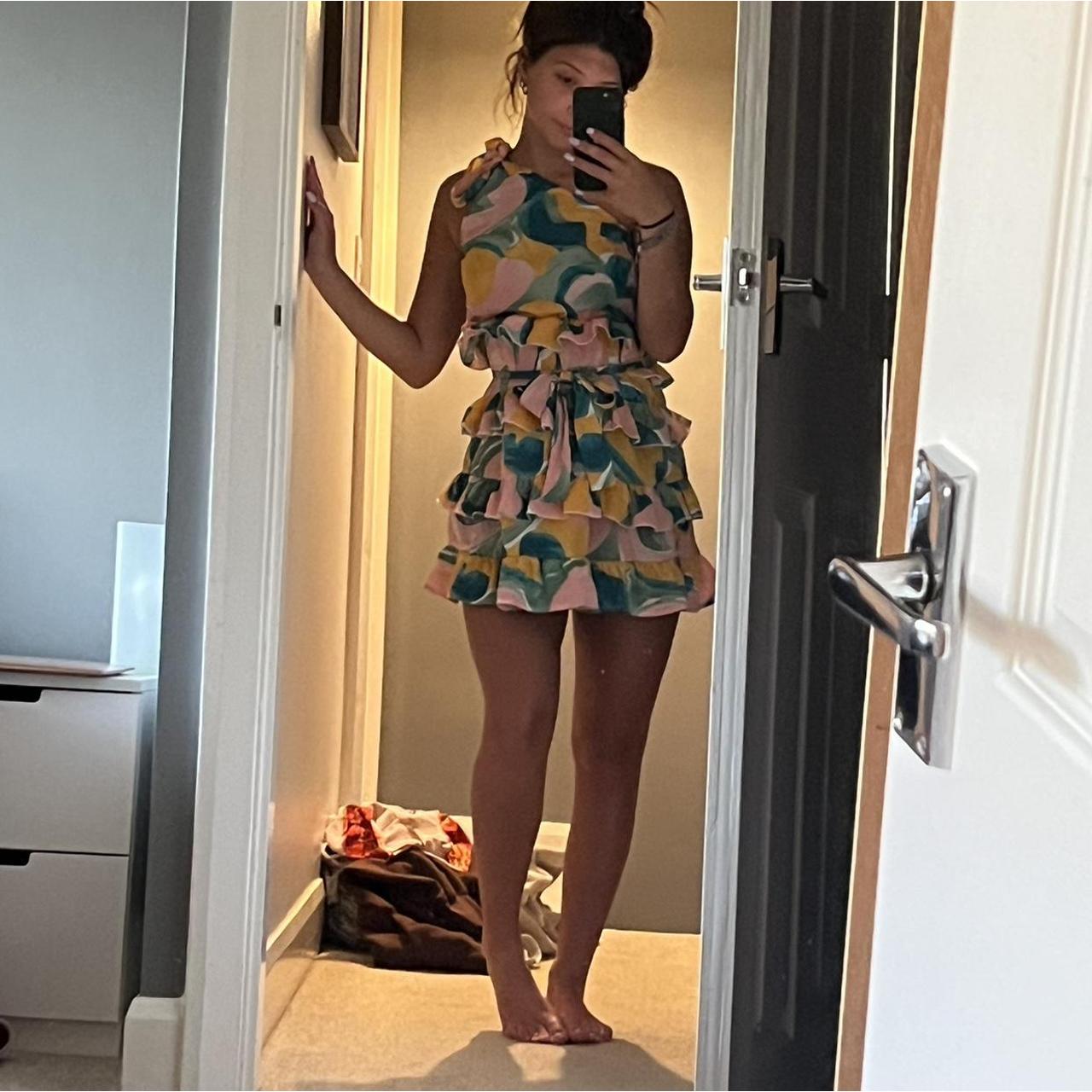 Shein one shoulder all over printed layered hem... - Depop