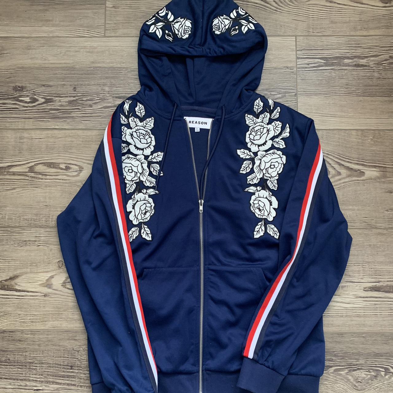 Embroidered Reason Hoodie Large - Depop