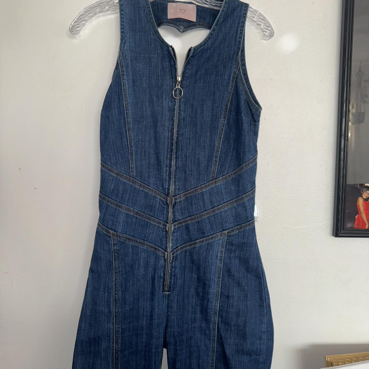 Denim overall jumpsuit with heart cut out on the... | Depop