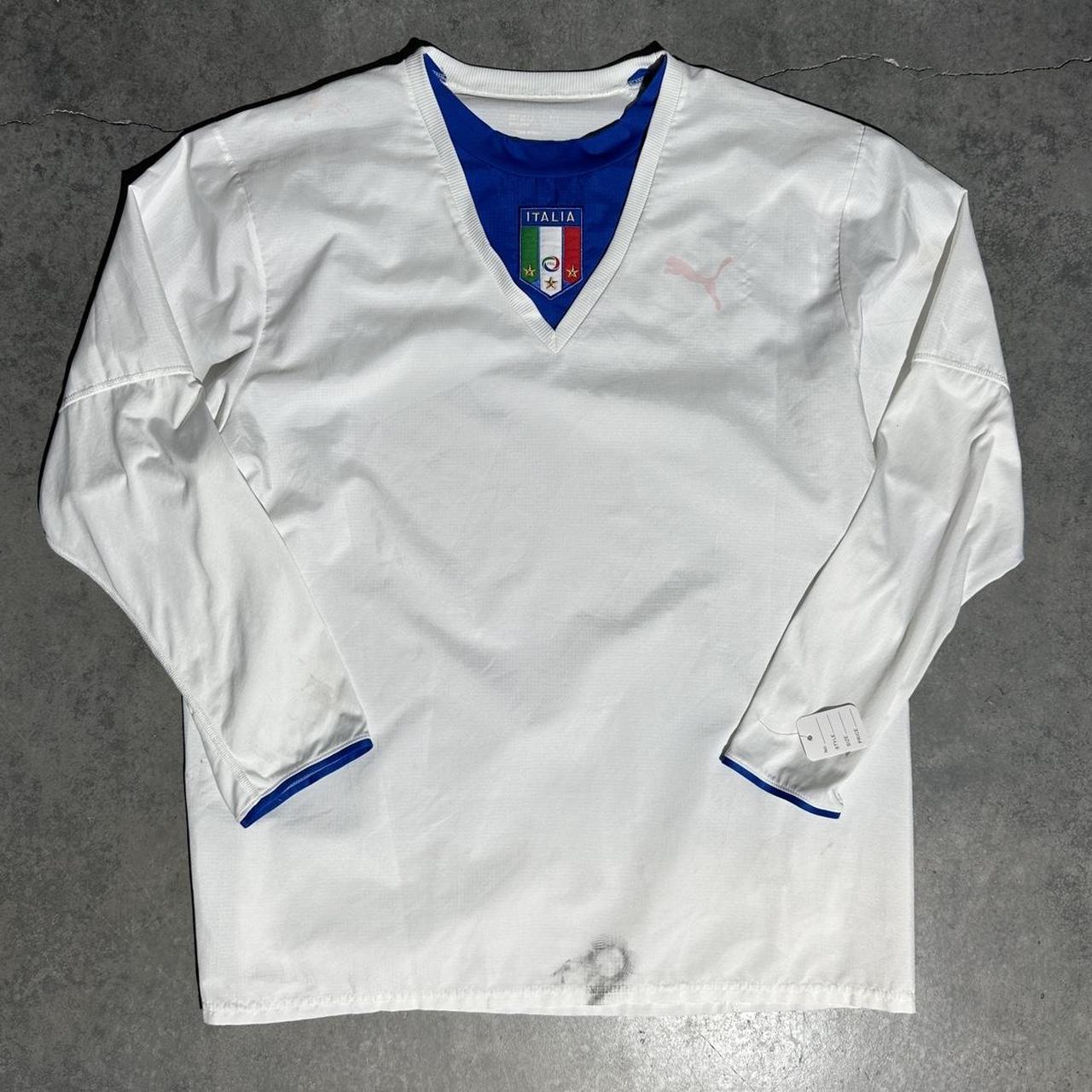 Y2K Puma italianwhite and blue long sleeve football... | Depop