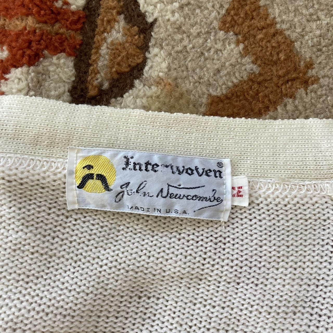 Cozy letterman-esque cream knit cardigan, navy blue... - Depop