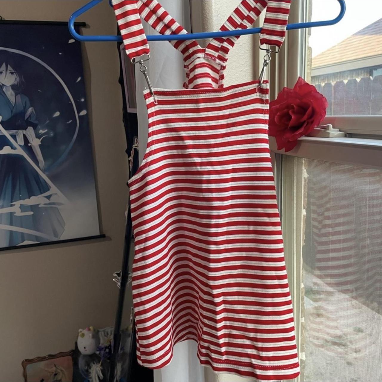 Vtg y2k red & white striped overall tank top ... - Depop