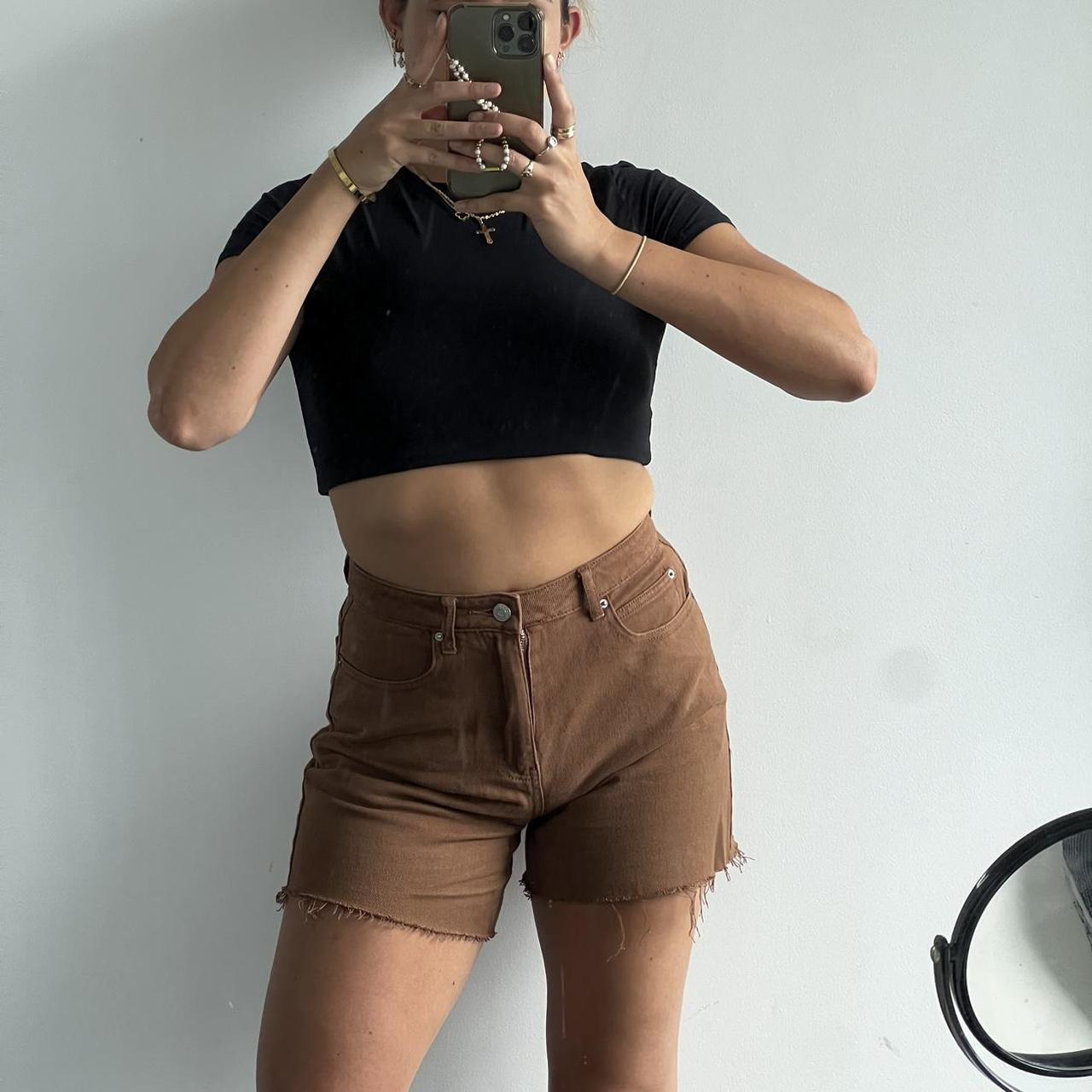 Brown denim shorts - Depop
