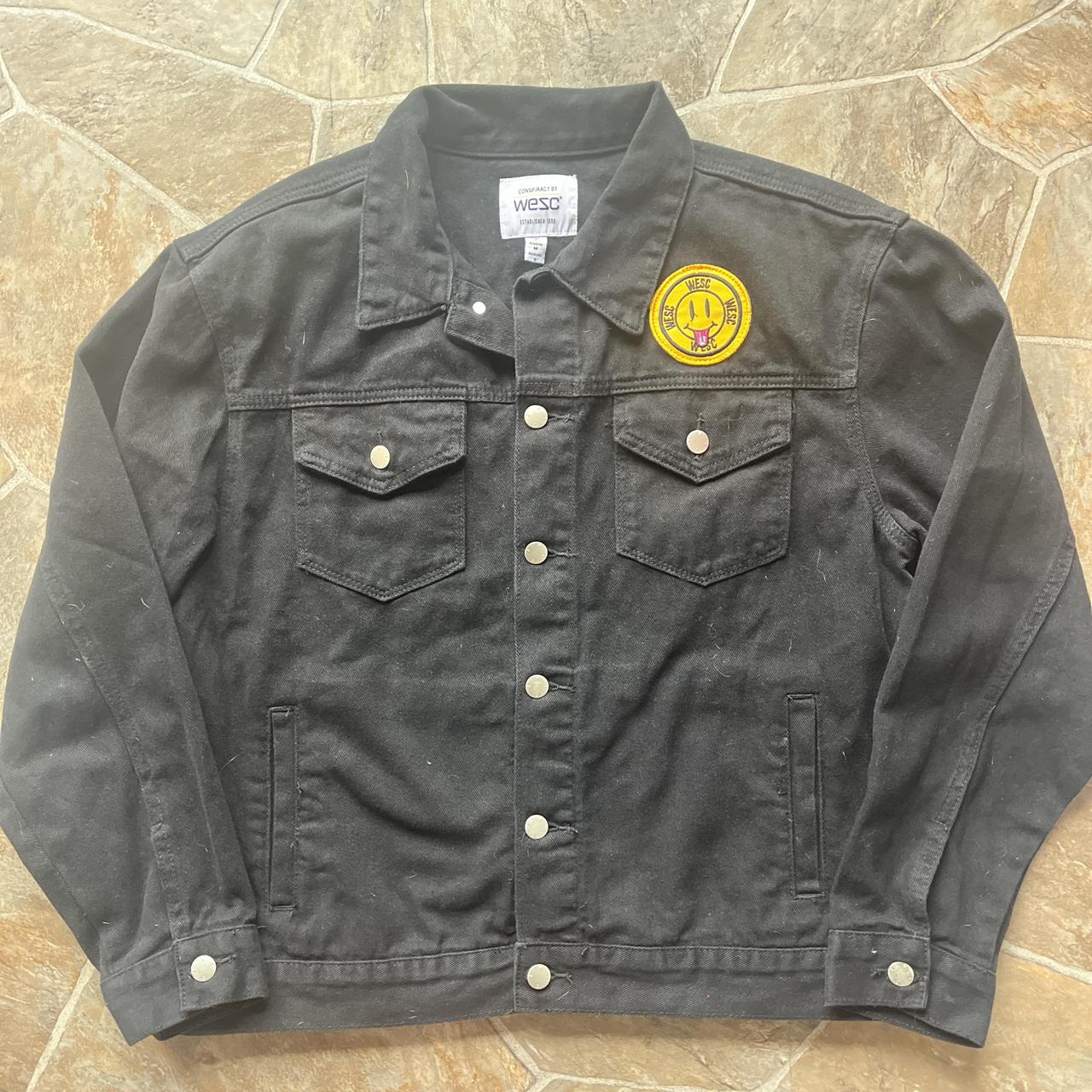 Wesc denim jacket with a unique smiley face design... | Depop