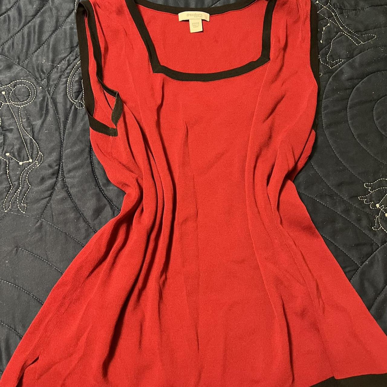 bright red square neck tank top with a black outline... - Depop