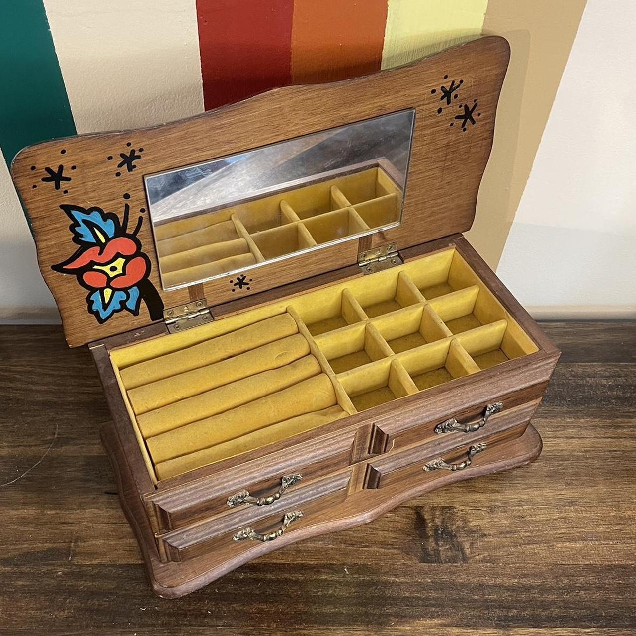 vintage jewelry box, hand painted with red, american... - Depop