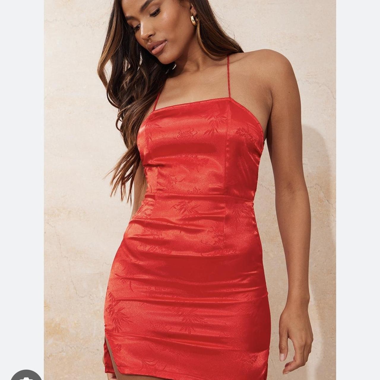 Red plt silk mini dress size 4 Pretty little thing... - Depop