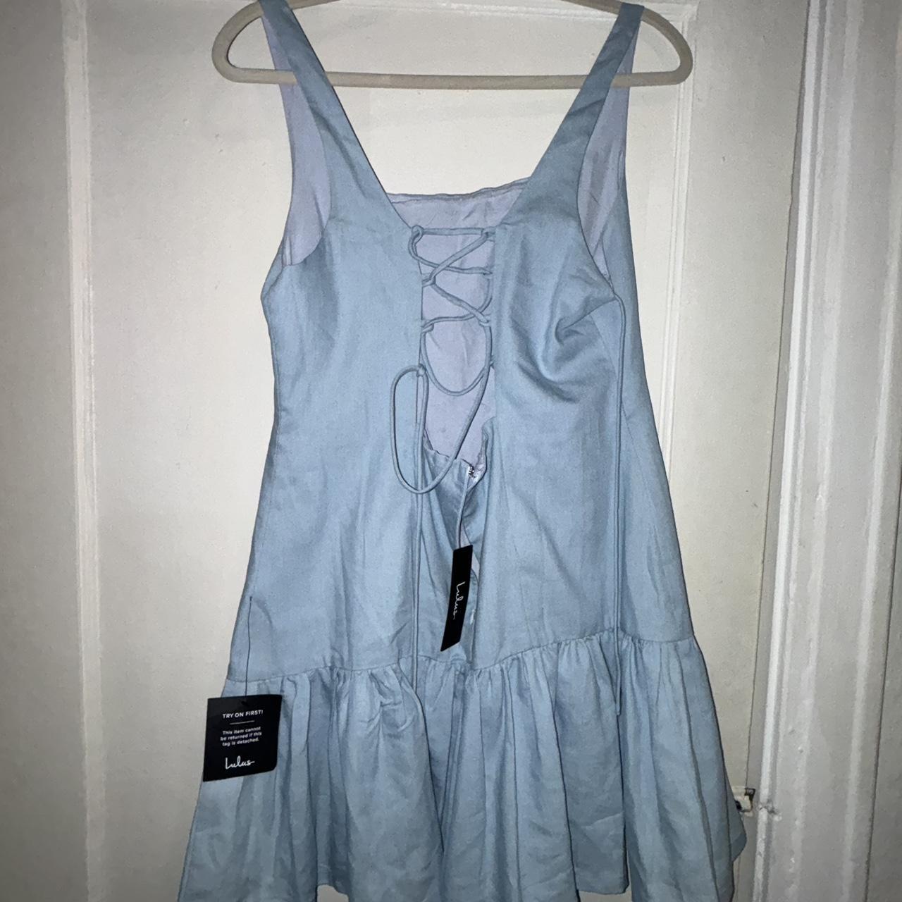 Lulus Adorable Concept Blue Lace-Up Backless Drop... - Depop