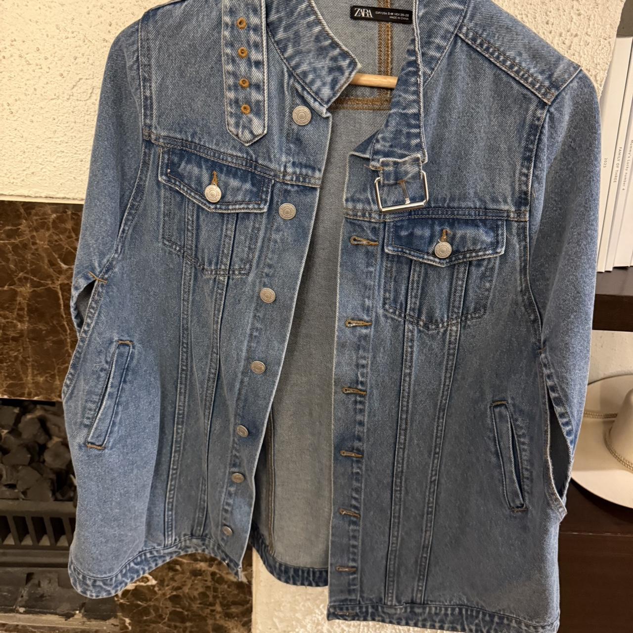 Zara denim jacket cape style with buckle detailing... | Depop
