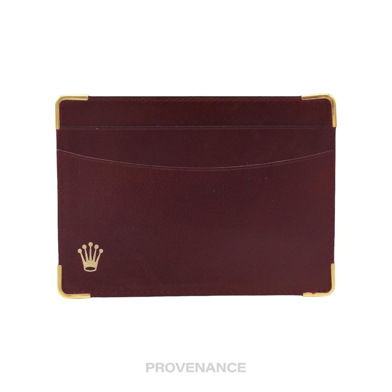 Rolex Card Holder Wallet - Burgundy Calfskin Leather... - Depop