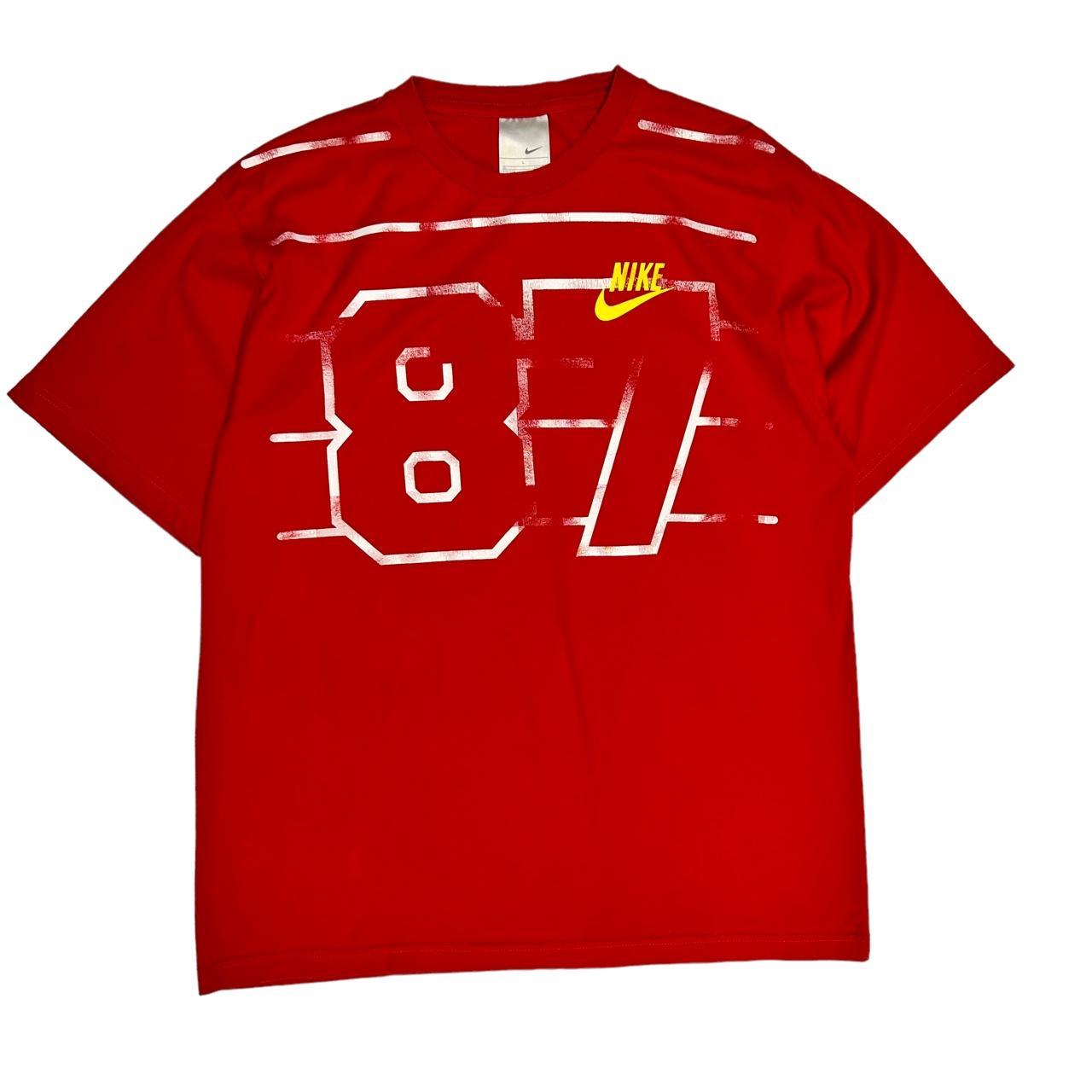 Mid 2000s Nike ‘87’ Red Print T-Shirt Size Large... - Depop