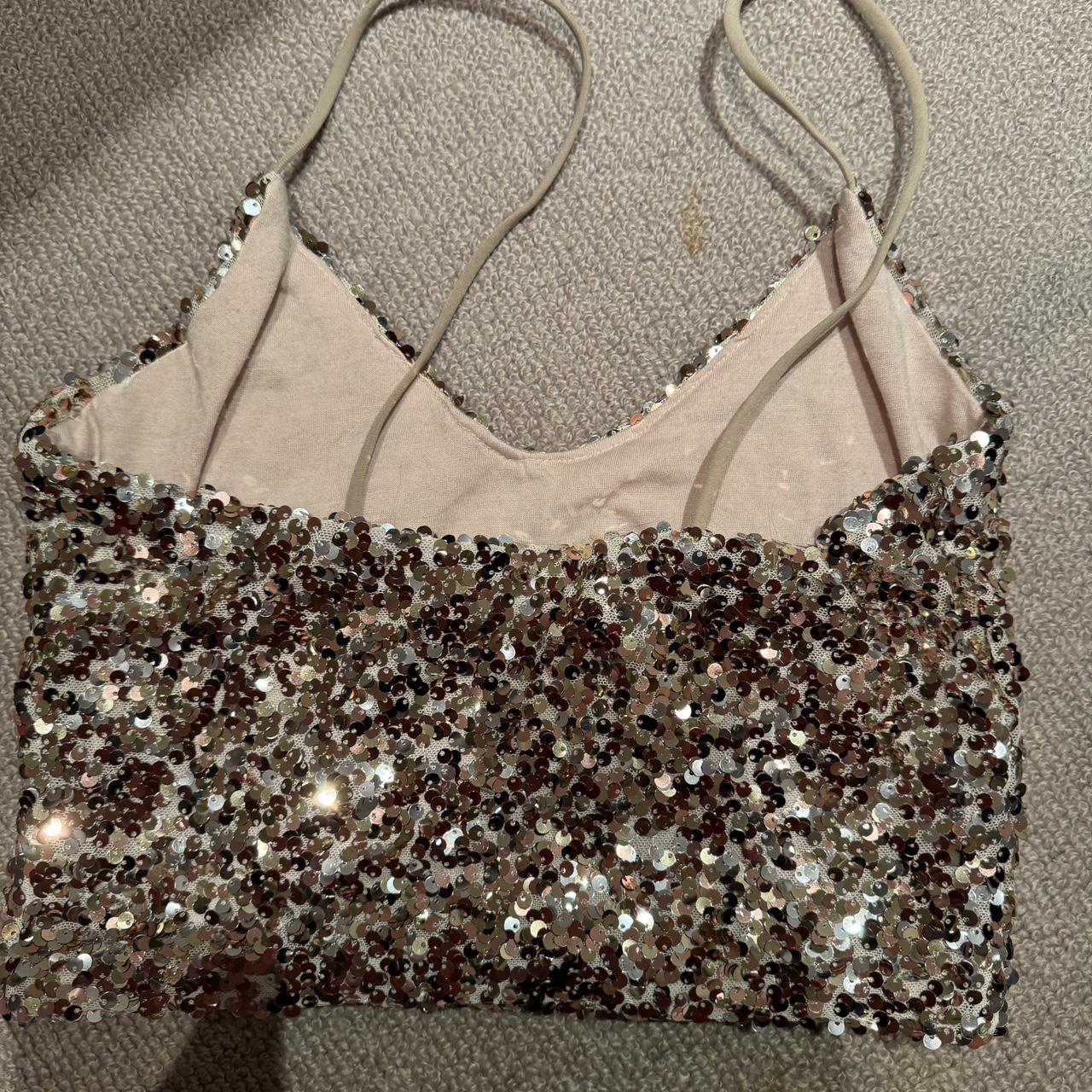 Sparkly gold and silver sequin crop top... - Depop