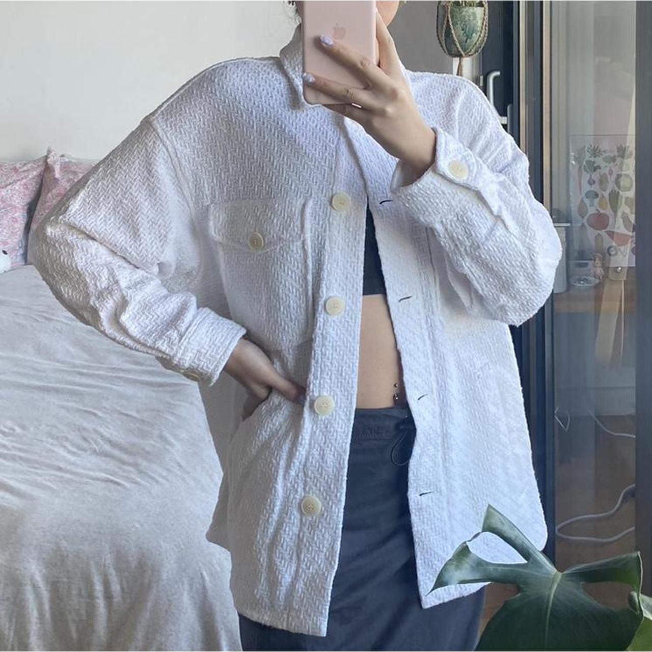 Zara Shacket White tweed material Oversized fit... - Depop