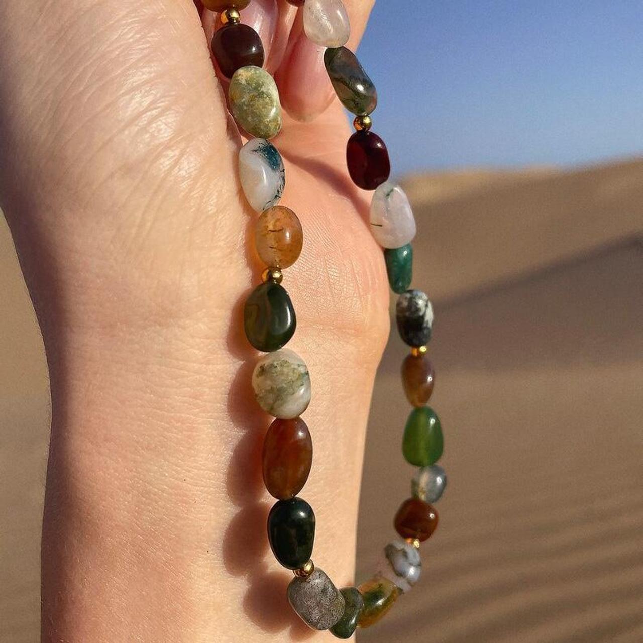 Handmade natural Indian agate stone necklace. This... - Depop