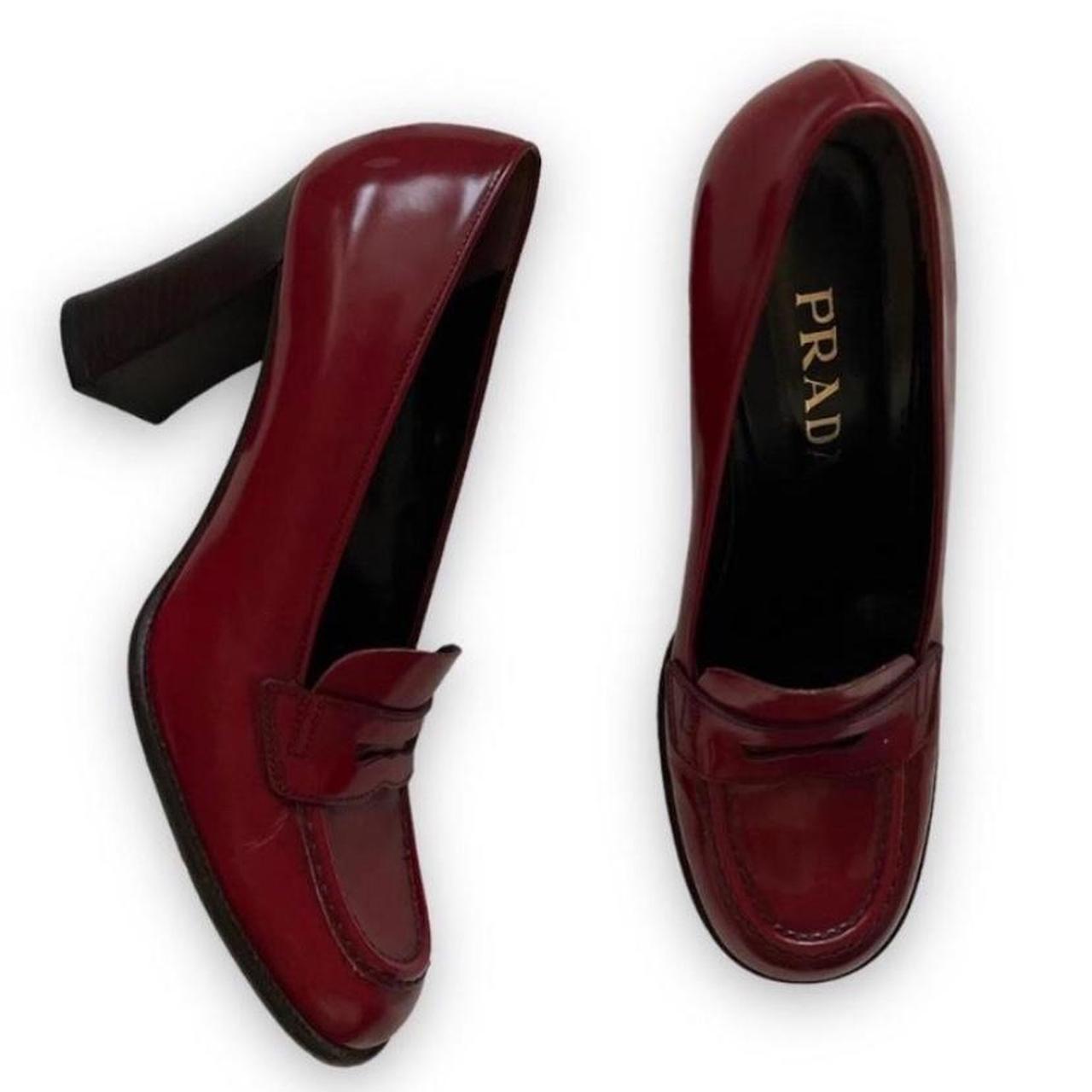 Vintage Authentic 1999 Red Prada loafer heels... - Depop