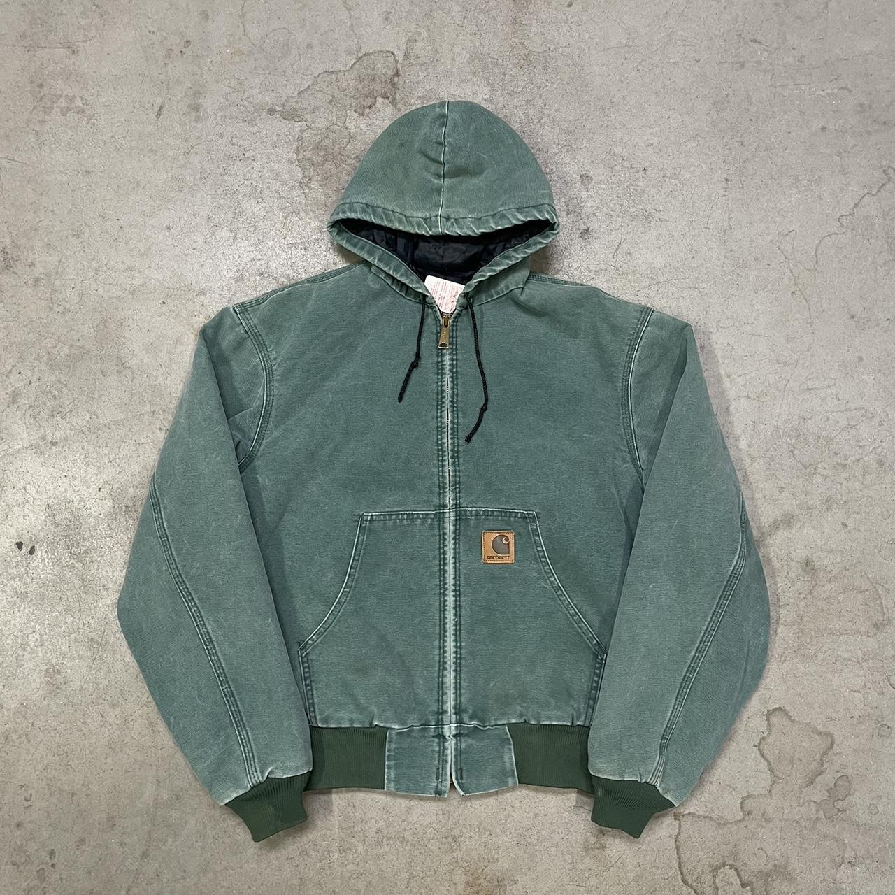 vintage green carhartt jacket hoodie size medium... - Depop
