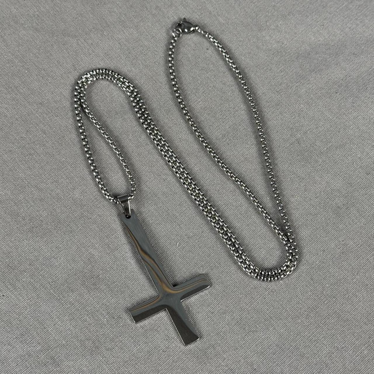 Silver stainless steel Saint Peter’s cross pendant... | Depop