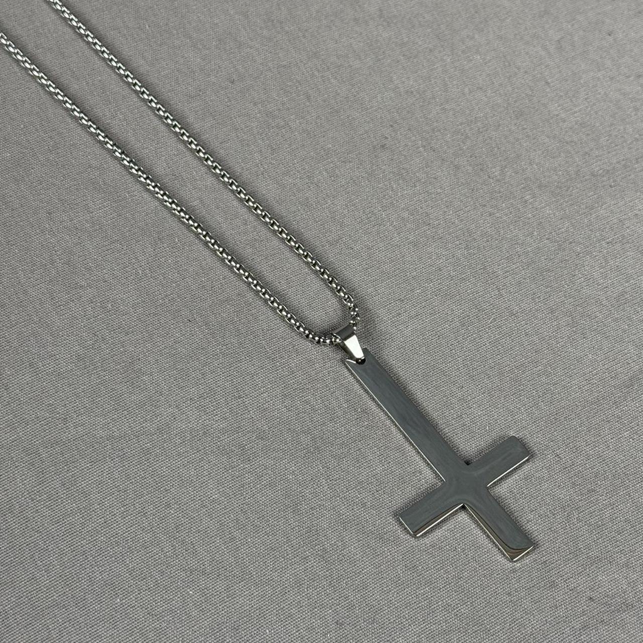 Silver stainless steel Saint Peter’s cross pendant... | Depop