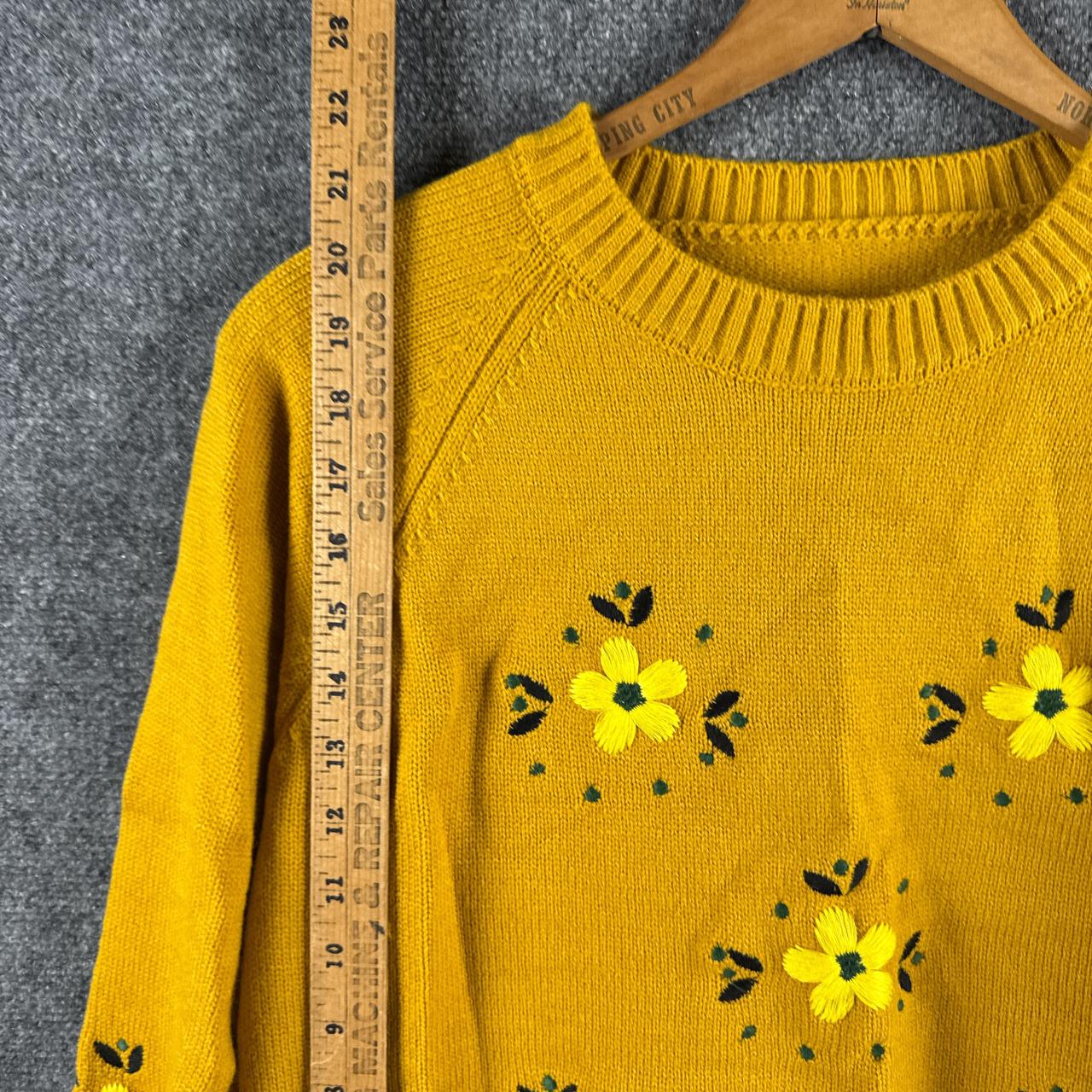 Mustard Yellow Embroidered Floral Crewneck Sweater –... | Depop