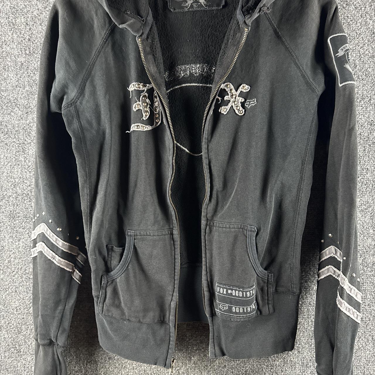 Black Fox racing zip up hoodie with white contrast... | Depop